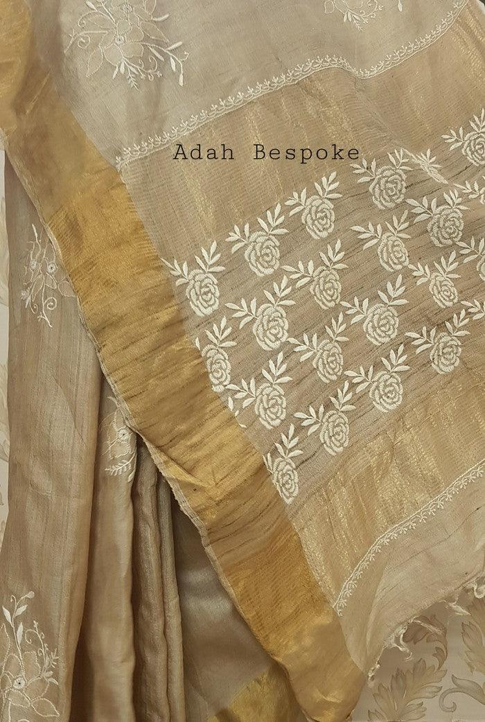 Designer Tussar Silk Saree – Adah Chikankari
